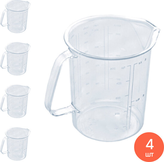 Кружка Полимербыт мерная полипропилен прозрачный 0.5л (комплект из 4 шт)
