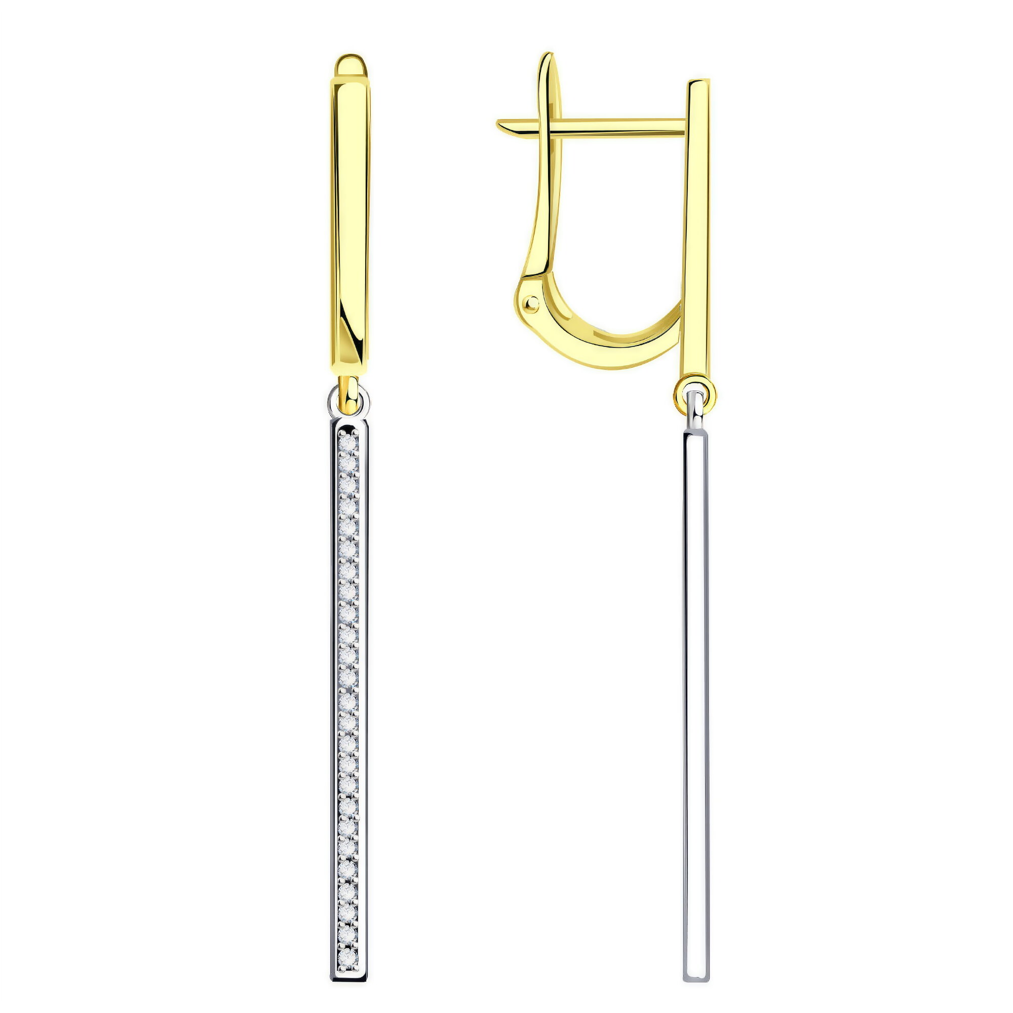 Серьги, желтое золото, 585 проба, фианит