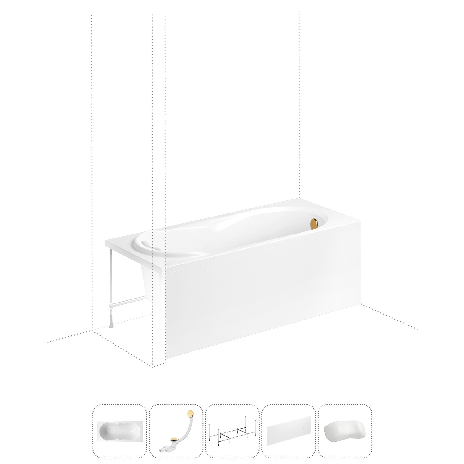 Акриловая ванна 150x70 с каркасом и экраном Lavinia Boho Easter Pro 202011752 в наборе 5 в 1: прямоугольная ванна 150 x 70 см, слив-перелив, каркас, экран, подголовник