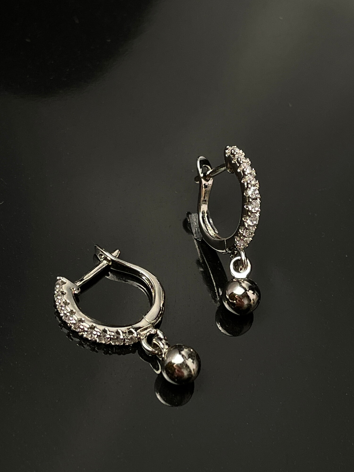 Серьги с подвесками, фианит