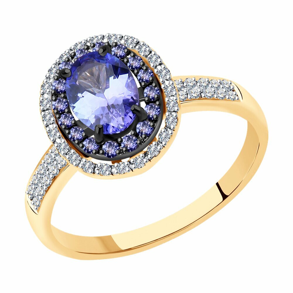 Кольцо обручальное SOKOLOV, красное золото, 585 проба, бриллиант, танзанит