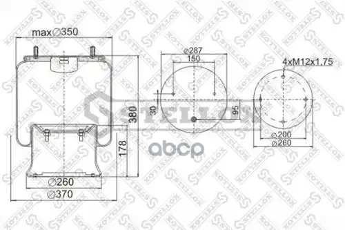 Пневмоподушка со стак!2шпильки М12x1.75 1штуцер М22x1.5 Schmitz/Weweler Stellox арт. 9002851SX