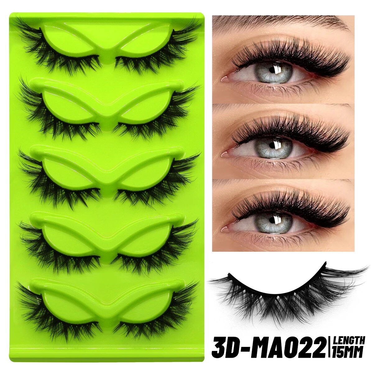 Накладные ресницы GROINNEYA 3D-MA022, 15 мм, 5 пар, зеленые