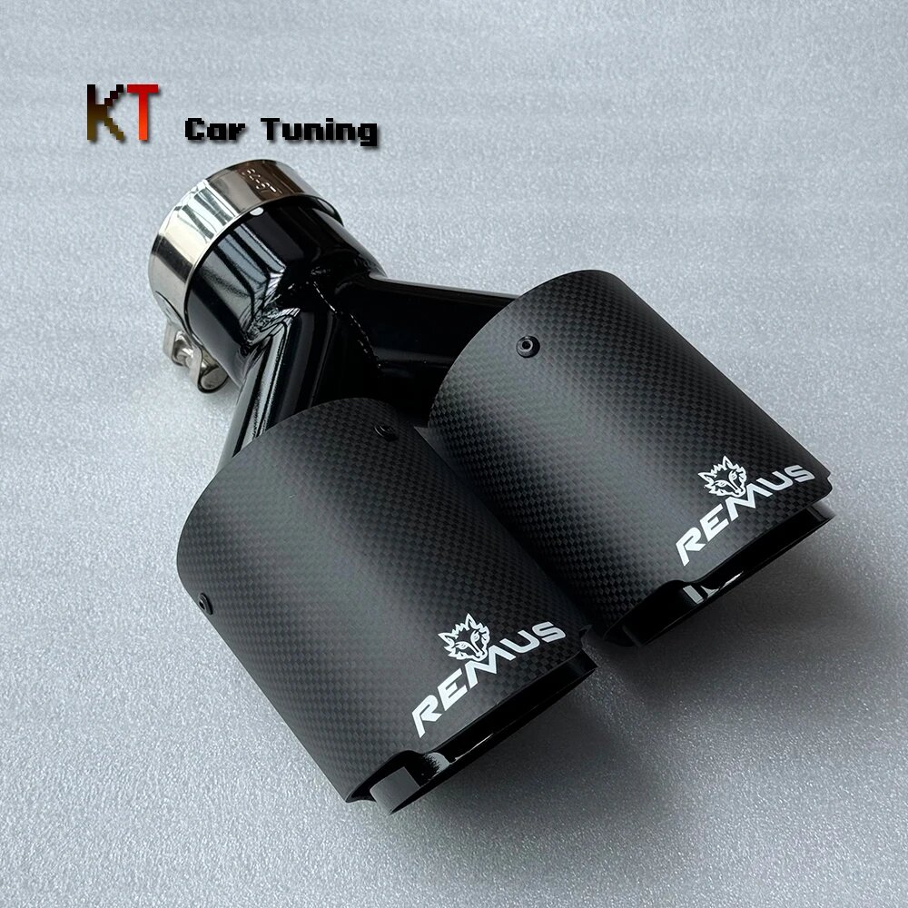 Высокое качество, 1 шт, Remus, двойной черный выхлопной наконечник, матовое углеродное волокно, двойная выхлопная труба, универсальный глушитель для выхлопной трубы