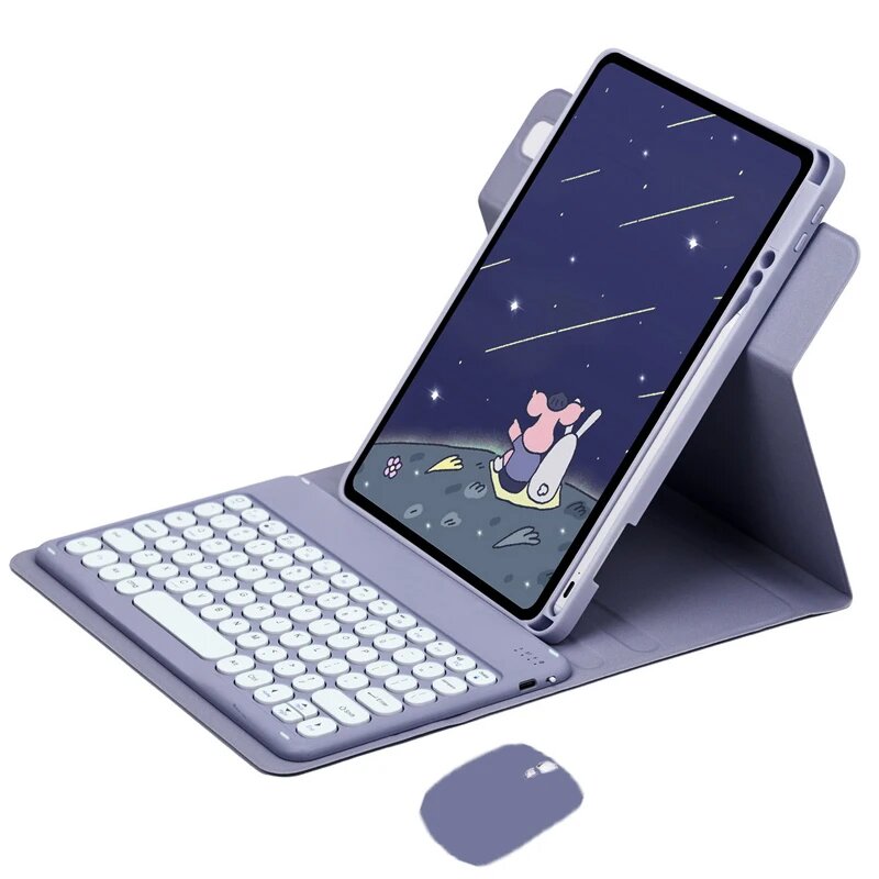 Кожаный чехол с клавиатурой для Samsung Galaxy Tab S10 Lite S10 FE S9 FE 10,9 дюйма Russian, lavender with mouse