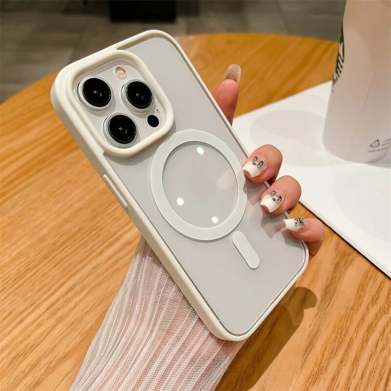 Роскошный матовый прозрачный магнитный чехол для Magsafe для iPhone 17 16 Айфон 15 Плюс, Белый, WH
