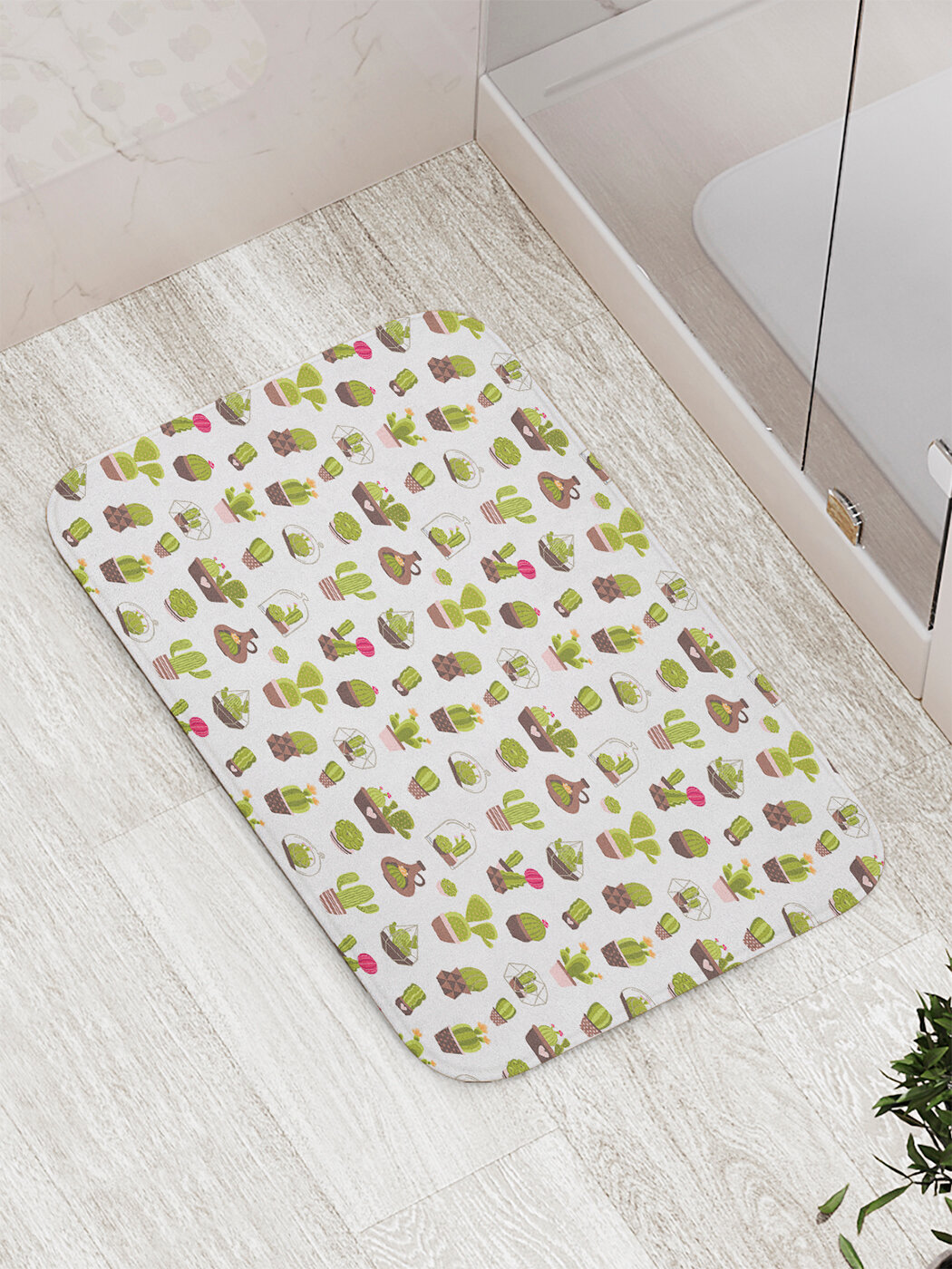 Коврик для ванной комнаты, туалета "Декор кактусов" противоскользящий, 52х77 см, JoyArty