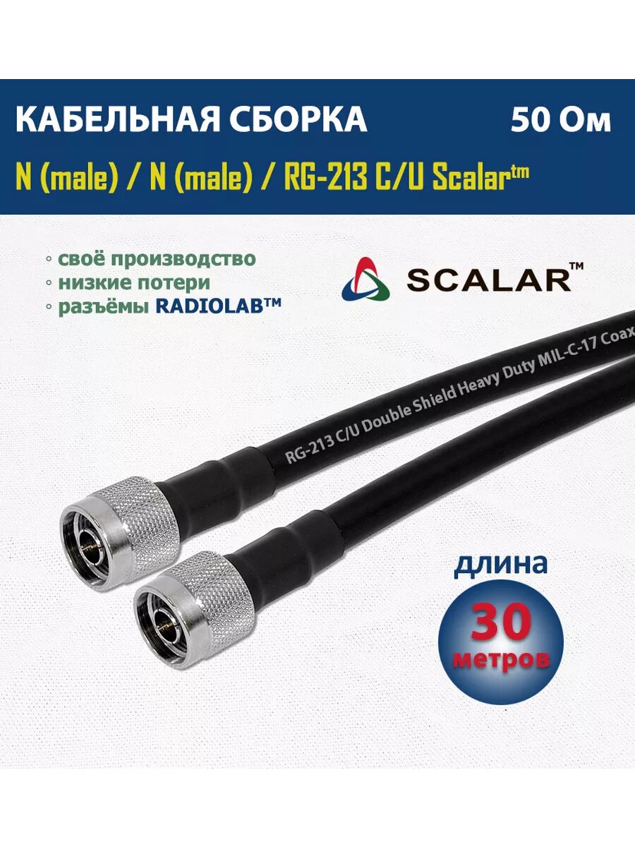 Коаксиальный кабель SCALAR Nm-RG213-Nm, 30 м, сечение 10,3 мм, черный
