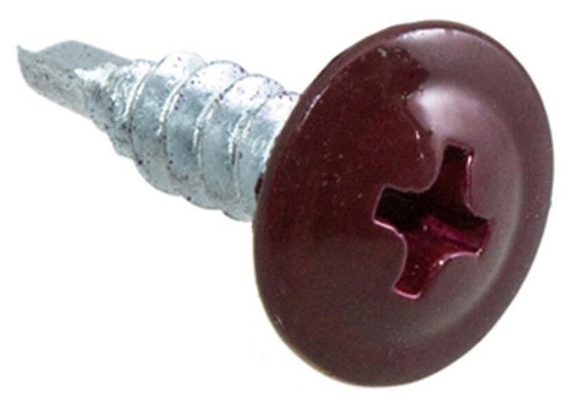 Саморез Стройбат для тонких пластин с буром, полусферической головкой и пресс-шайбой из стали, темно-красный, 4.2х16мм, PH2, 20шт. в упаковке / крепеж