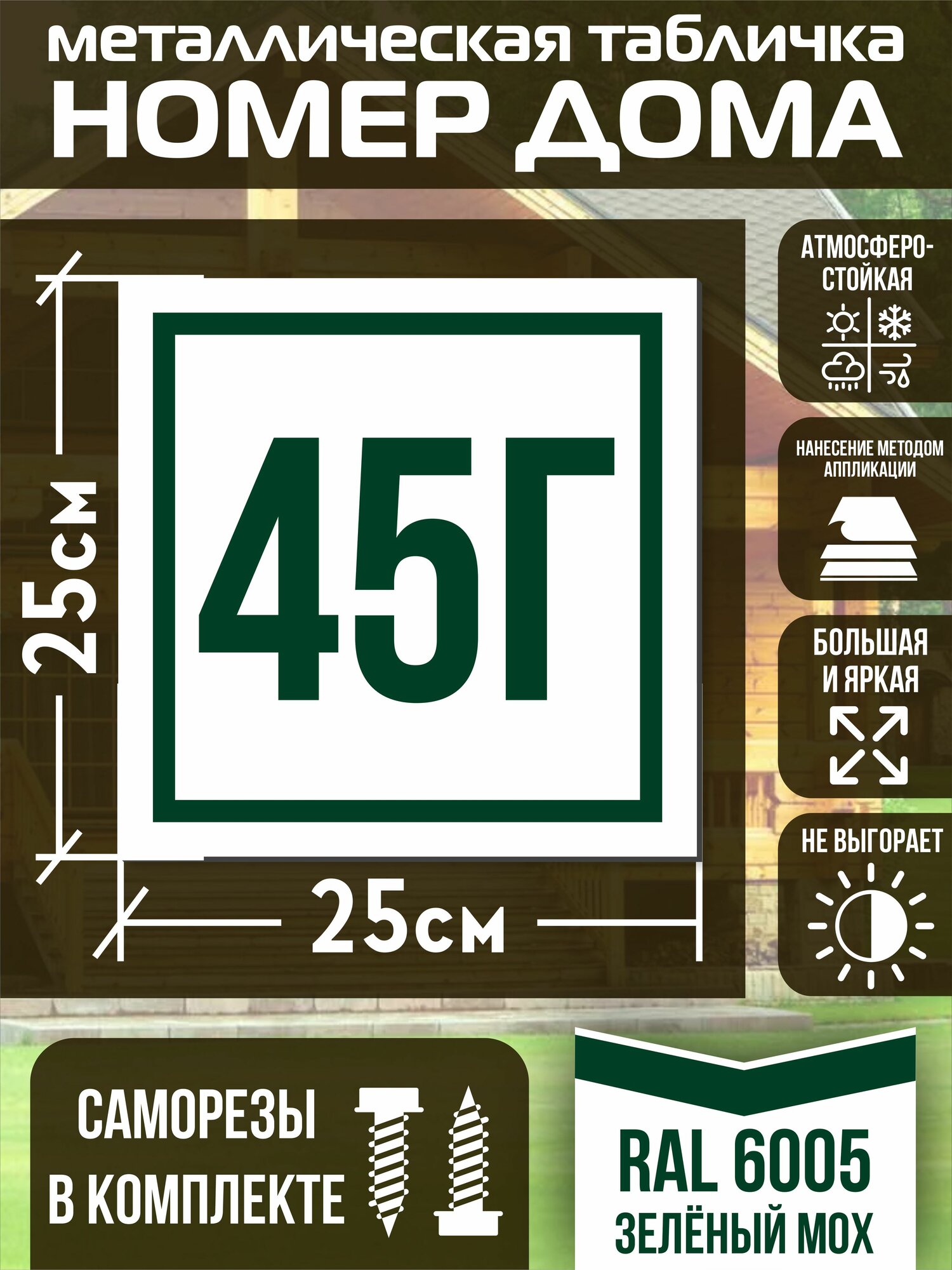 Адресная табличка на дом с номером 45г RAL 6005 зеленая