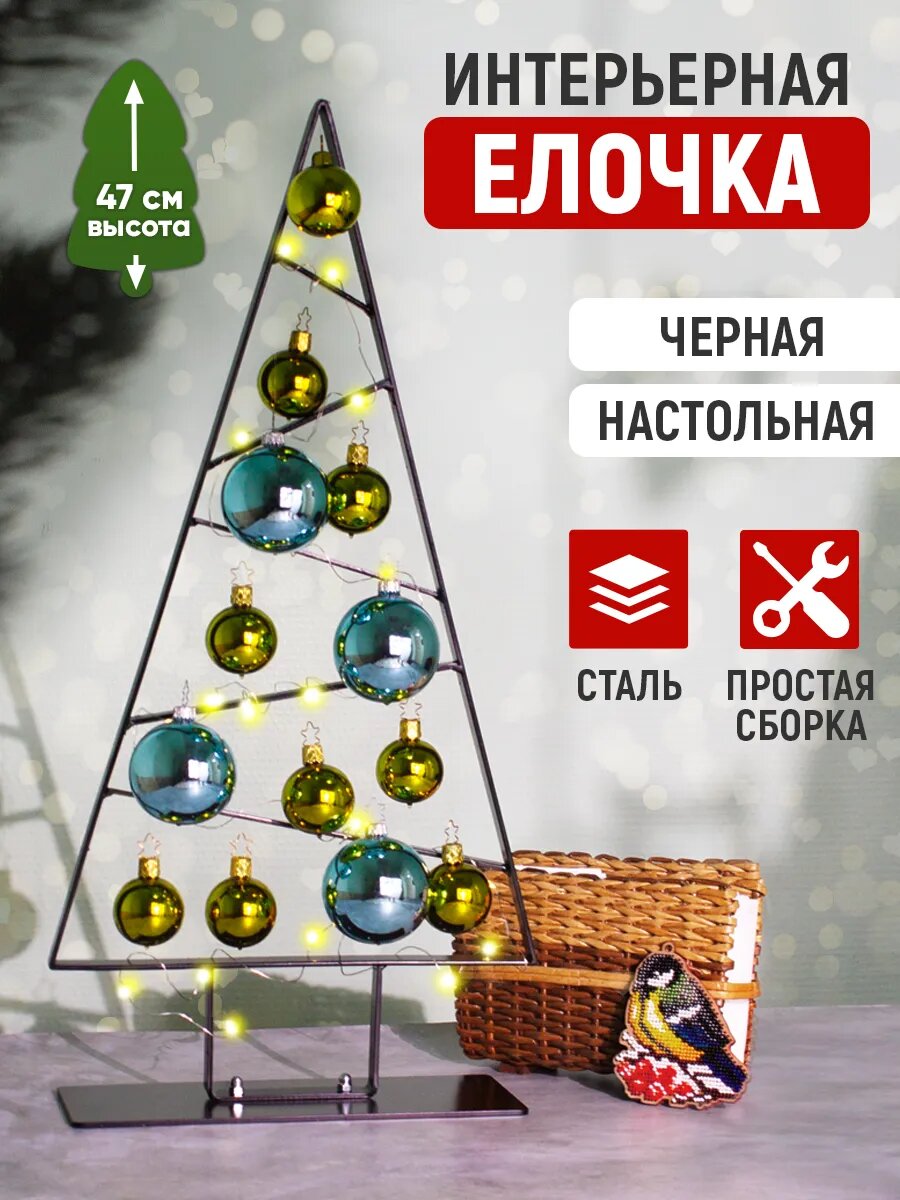 Елка Лофт 47 см настольная, металлическая, черная для новогоднего декора