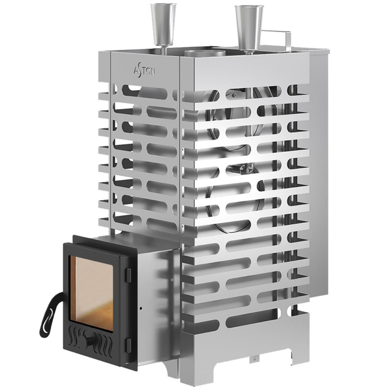 Печь для бани с баком ASTON 20 INOX стекло "аква " диаметр дымохода: 115 мм сталь