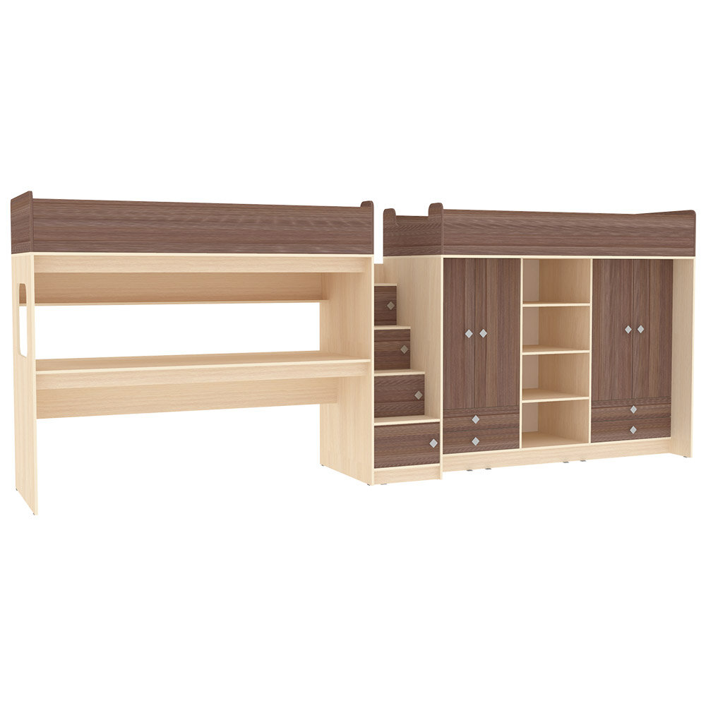 Двухъярусная кровать Л-CE606-604 80х190 Дуб Молочный Бодего Темный