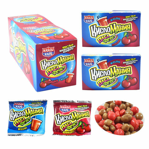 60 шт. Жевательные конфеты "Кисломания дабл фрукт" вишня и кола, 14 г, канди клаб, CHW042-1