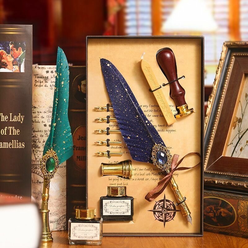 Перо, Набор подарочный перьевая ручка-роллер в стиле Гарри Поттер, стиль Ктулху-панк, перо и подарок для учителя, комплект сургучной печати.