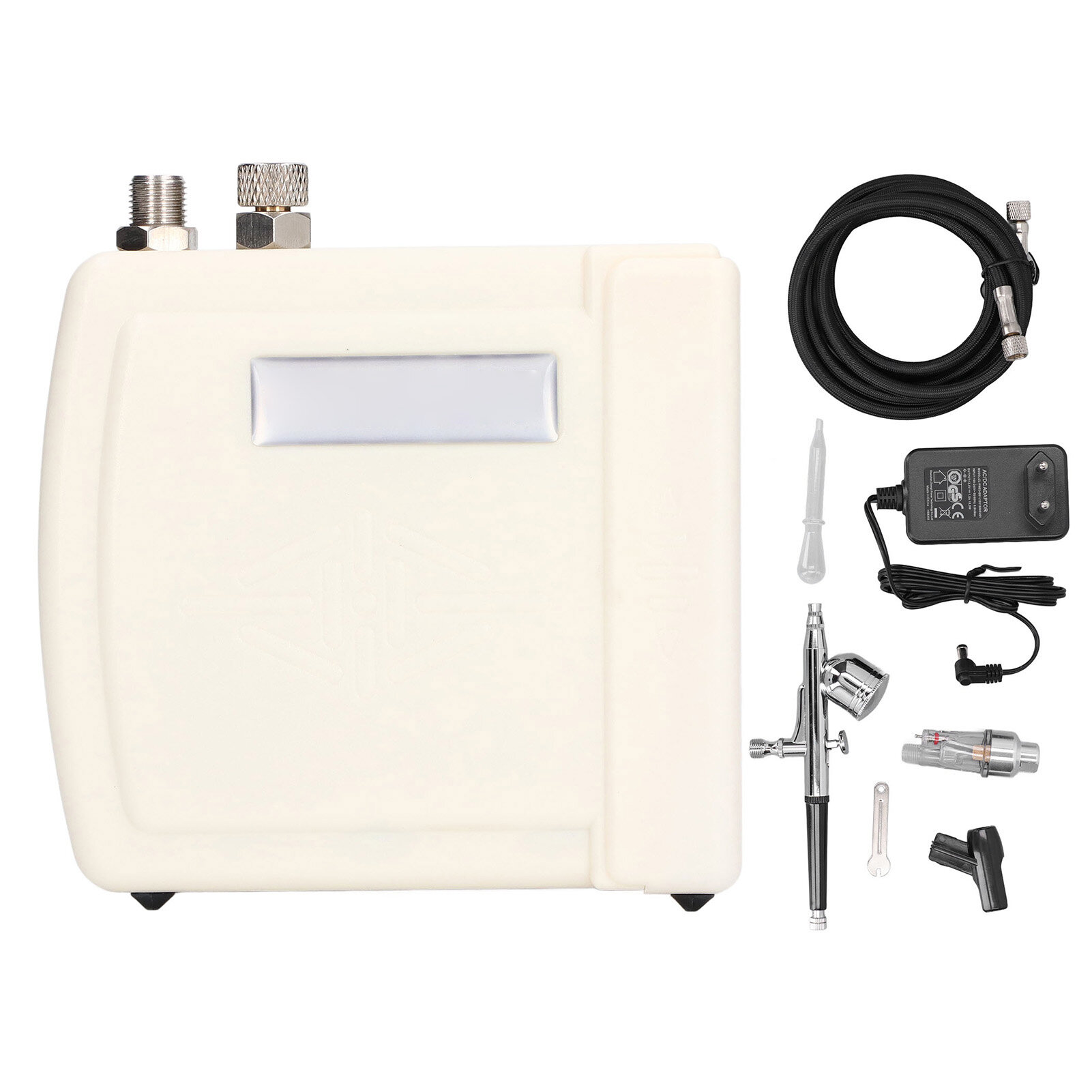 Аэрограф с компрессором, двойного действия, белый, EU вилка