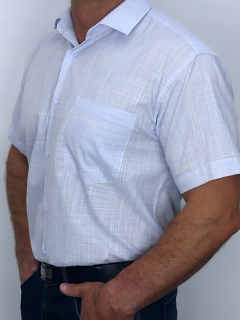 Рубашка прямая классическая с коротким рукавом мужская рубашка, светлая сорочка, на пуговицах, рубаха на любой сезон, голубая однотонная, с карманом, летняя рубашка