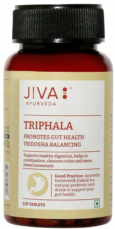 Трифала Джива - Triphala Jiva, очищает организм, выводит токсины, для репродуктивной системы, улучшает зрение, 120 таблеток массой 500 мг