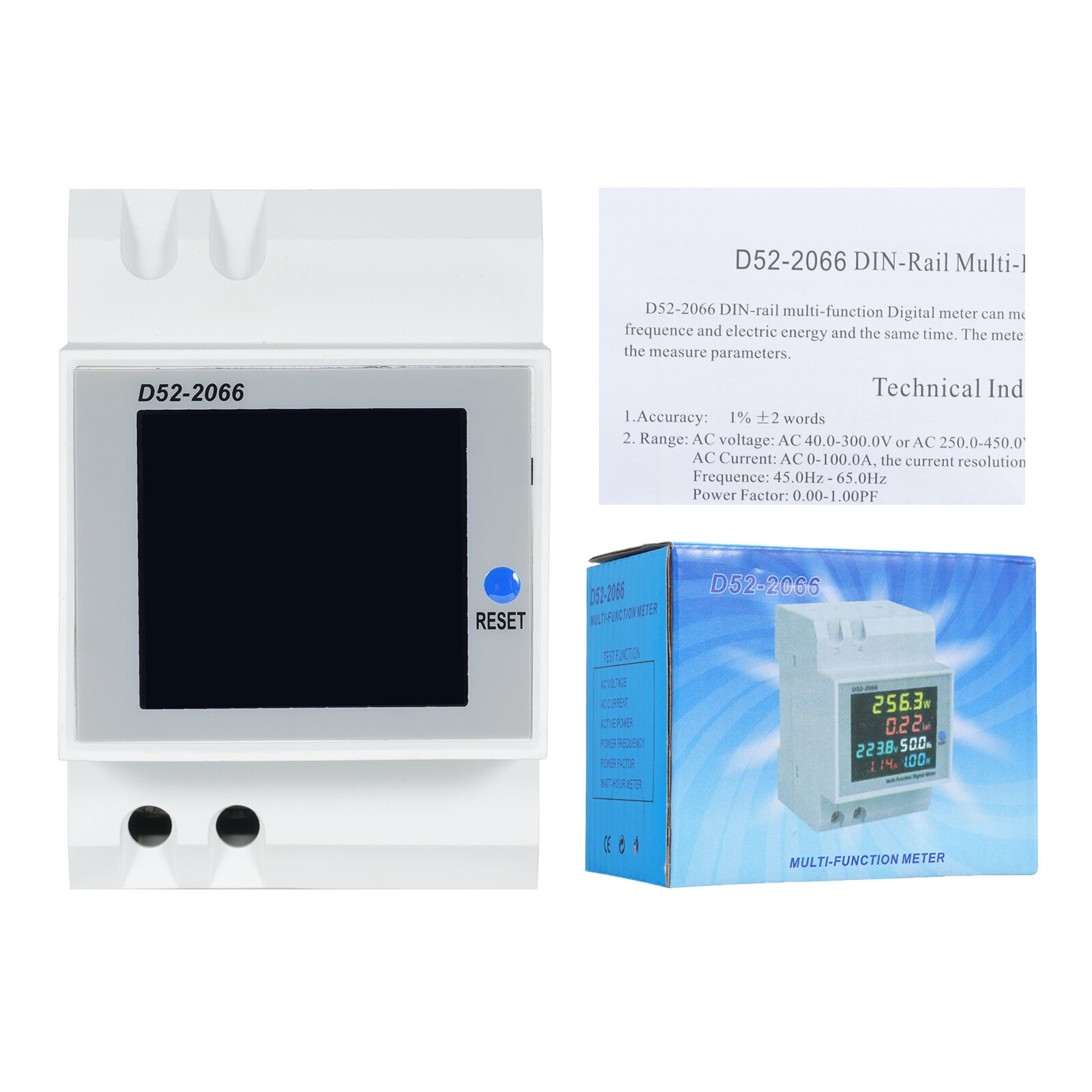 D52-2066 6-в-1 Цифровой однофазный энергетический метр тестер DIN RAIL MORIE