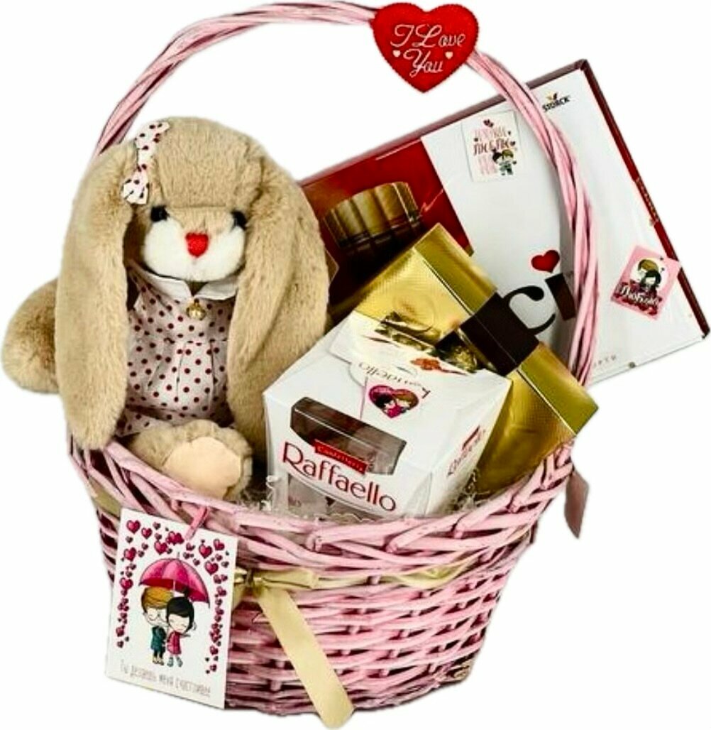 Корзина с сладостями и мягкой игрушкой №1 (конфеты и мягкая игрушка)