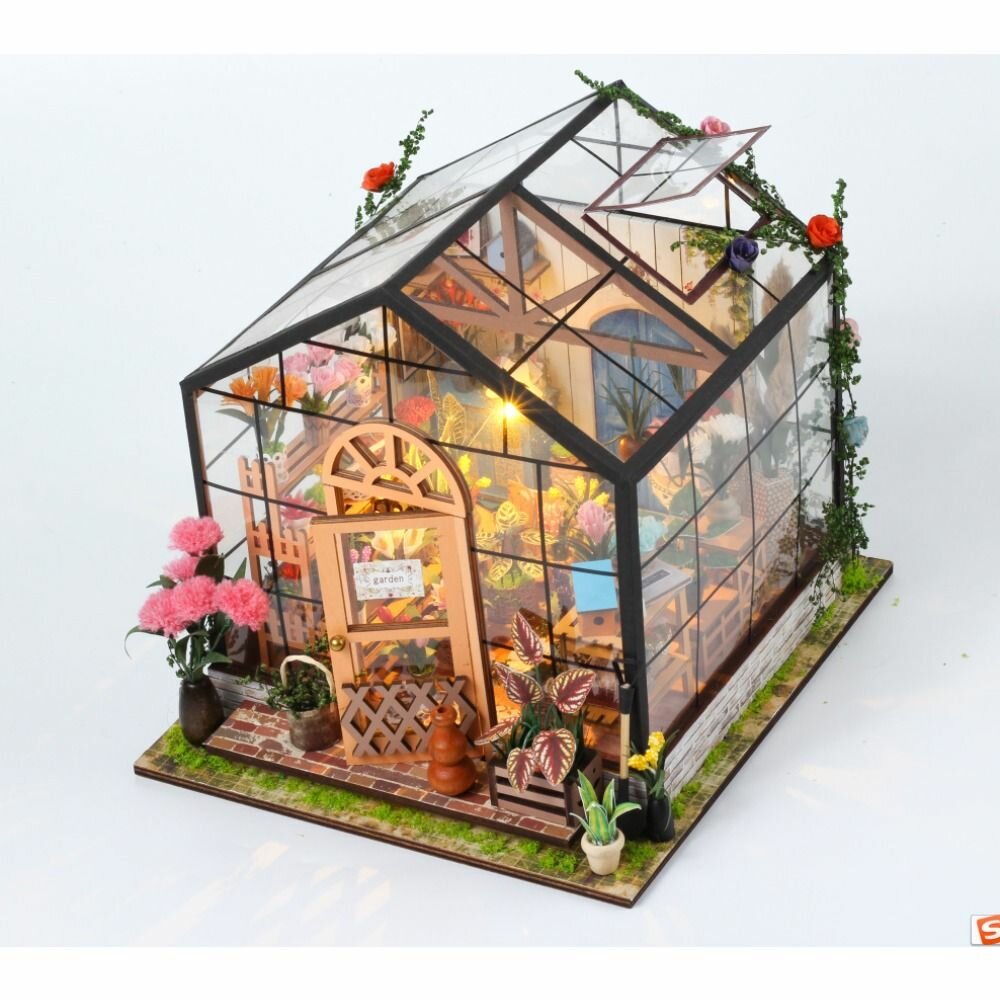 DIY Садового Домика (включает Мебель И Светодиодное Освещение) Набор Для Сборки Деревянной Модели Теплицы