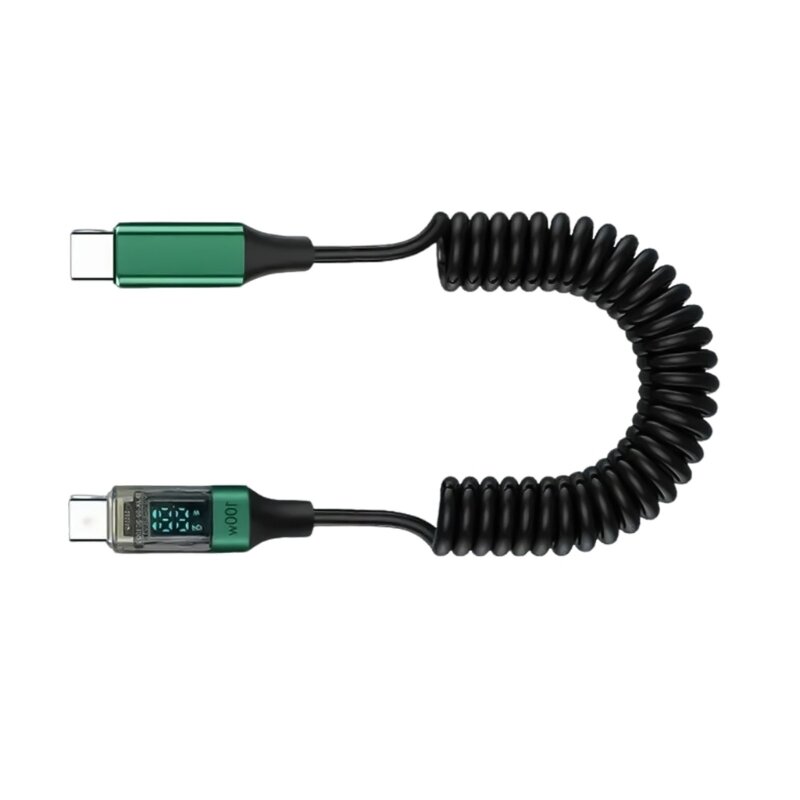 Кабель для передачи данных с пружинным цифровым дисплеем Type C PD100W-зеленый