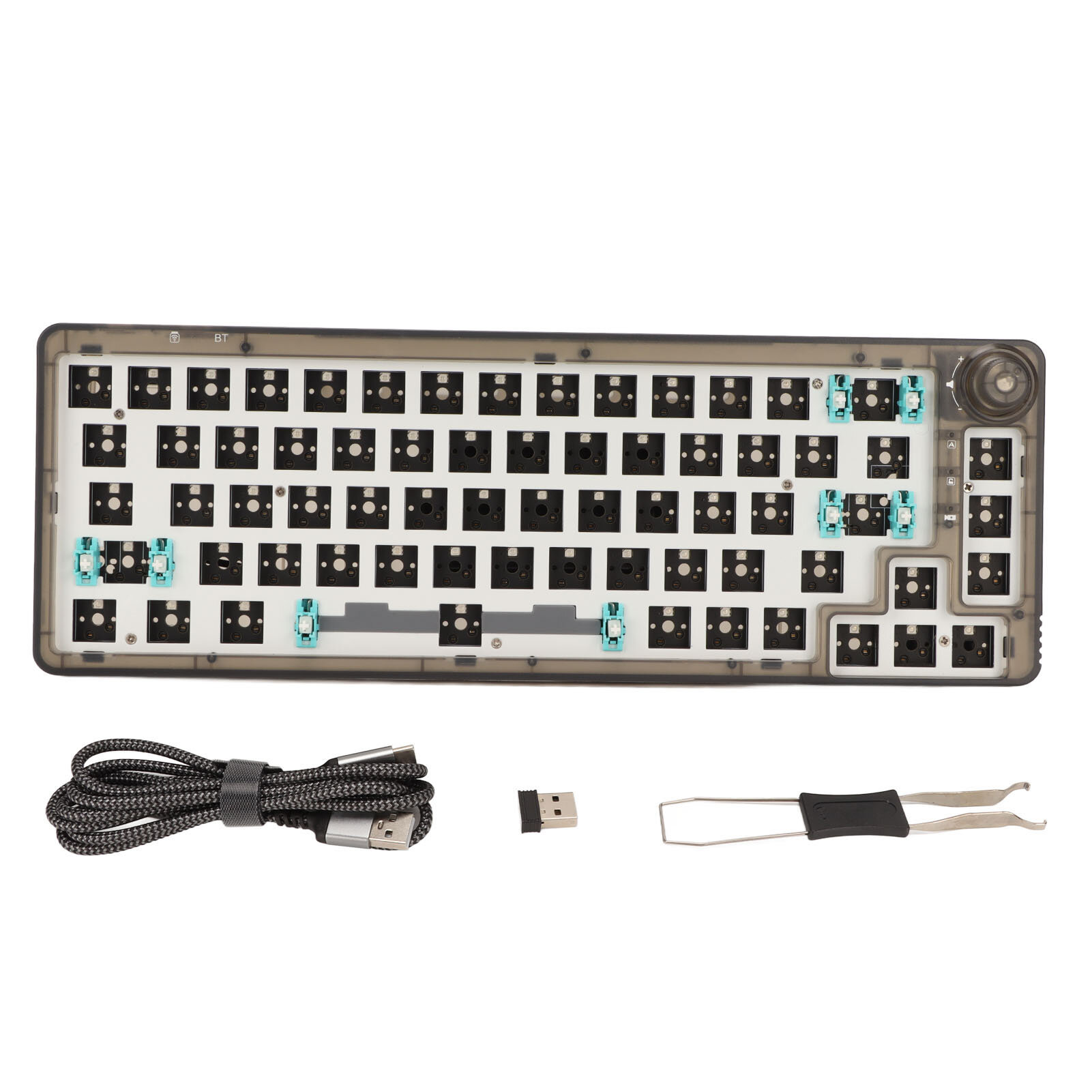 Механическая клавиатура модульная rgb 67 клавиш hot swap 3pin 5pin программируемая 3 режима usb c 2 . 4 ггц прозрачный черный