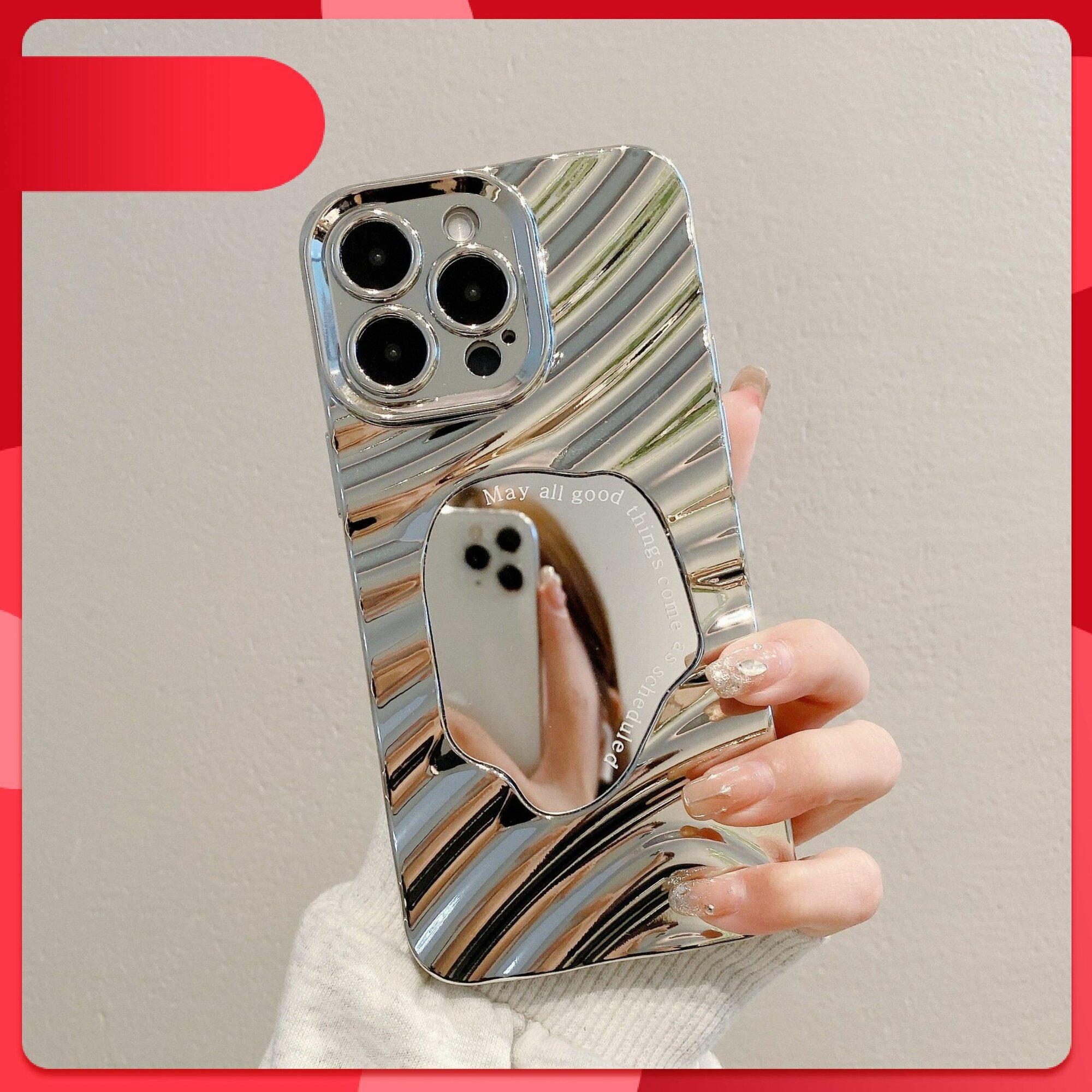 Чехол для iPhone 15 Pro Max/ айфон 15 Pro Max/ айфон 15 про макс Чехол Зеркало Water Ripple, Современный аксессуар с водяным рисунком и зеркалом, гарантирующий защиту от ударов