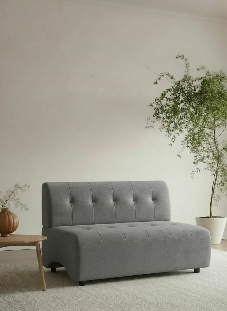 Диван прямой Вега без подлокотников серый велюр. Офис, дом, салон красоты, прихожая, гостиная, зона ожидания.