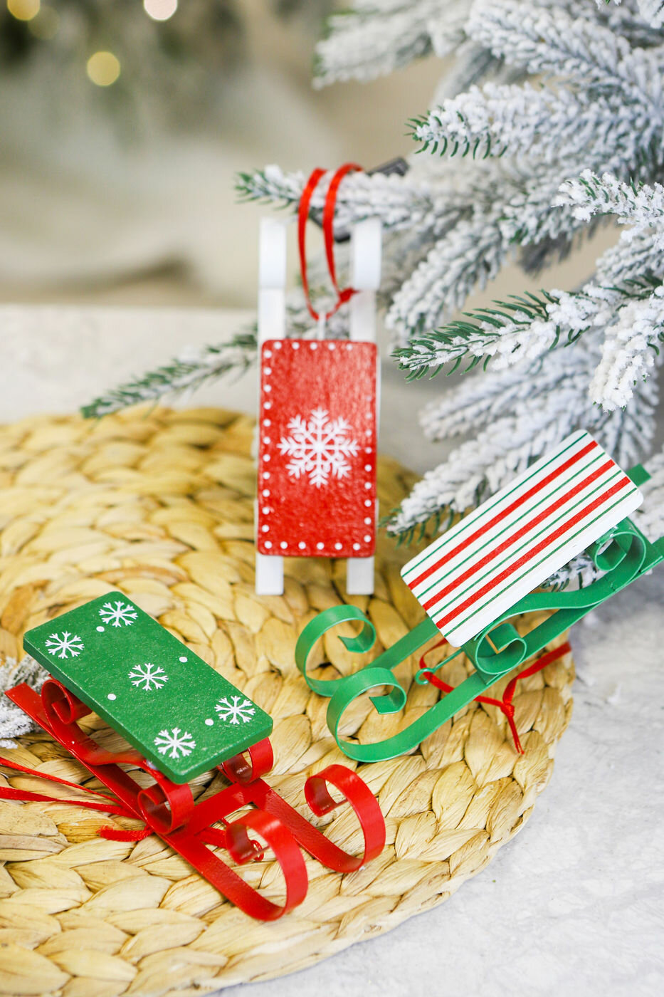 Набор ёлочных игрушек праздничные саночки, металл, дерево, 13 см, 3 шт, Edelman 1184520-набор