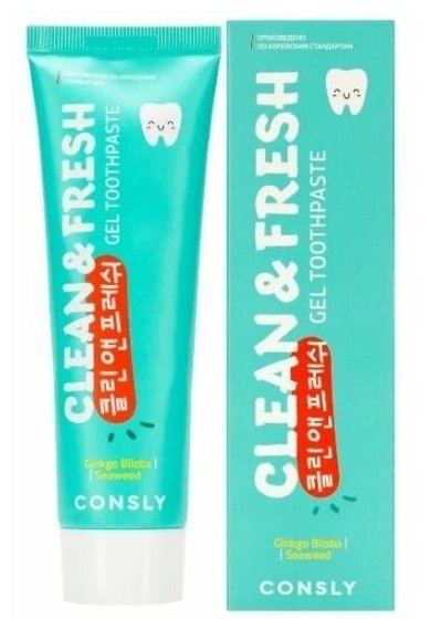 Гелевая зубная паста Consly Clean&Fresh с экстрактами гинкго билоба и морских водорослей, 105 г