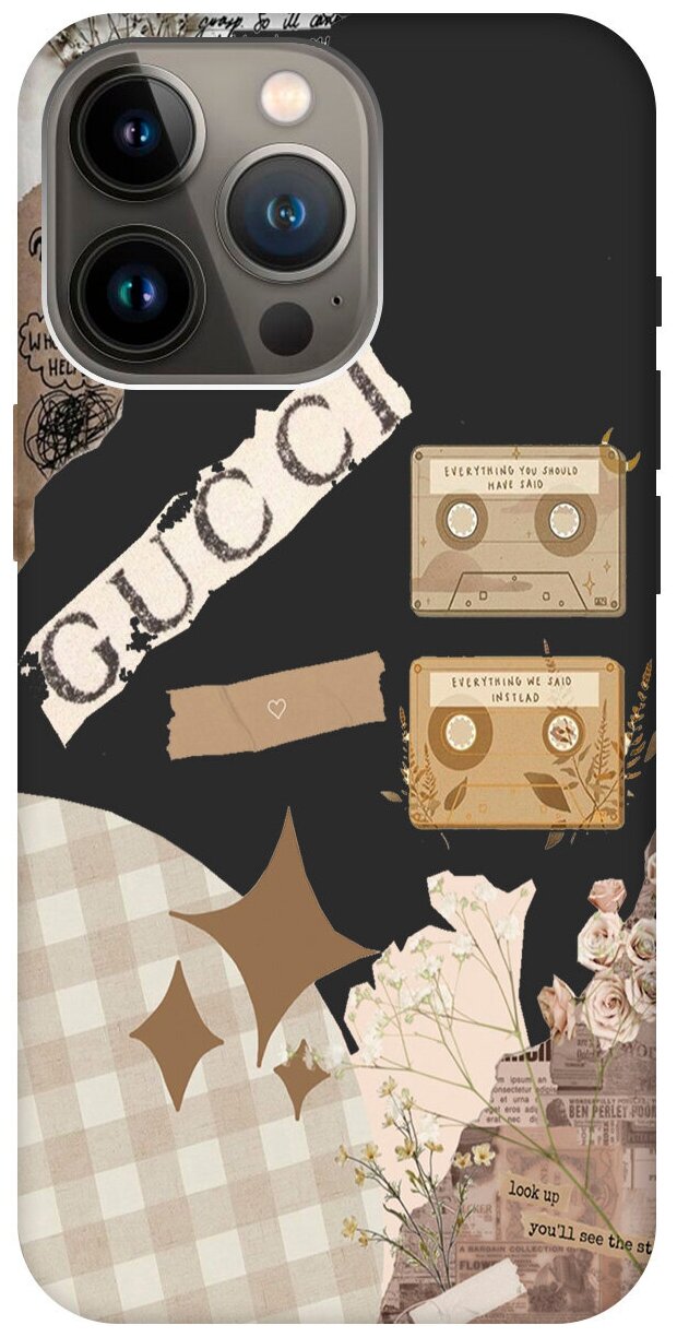 Силиконовый чехол на Apple iPhone 13 Pro / Эпл Айфон 13 Про с рисунком "GUCCI Stickers" Soft Touch черный