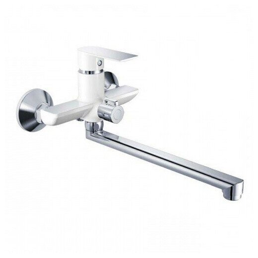 Смеситель для ванны Haiba HB22505-8 с длинным изливом и переключателем в корпусе, белый/хром