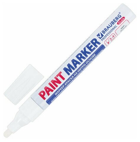 12 шт. Маркер-краска лаковый (paint marker) 4 мм, белый, нитро-основа, алюминиевый корпус, BRAUBERG PROFESSIONAL PLUS, 151444