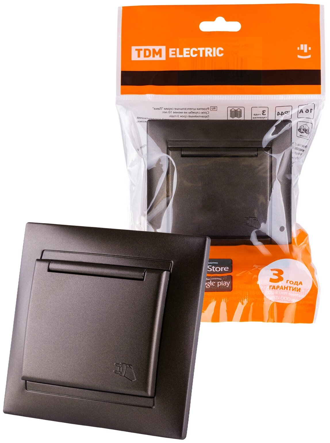 Розетка 2П+З 16А 250В IP44 с защ. шт. с крышкой шоколад "Лама", TDM SQ1815-0514 (1 шт.)