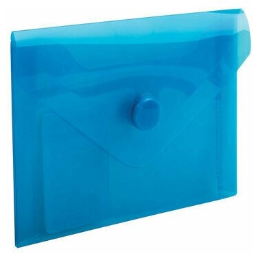 40 шт. Папка-конверт с кнопкой малого формата (74х105 мм), А7 (для дисконтных, банковских карт, визиток) прозр, синяя, 0,18 мм, BRAUBERG, 227323