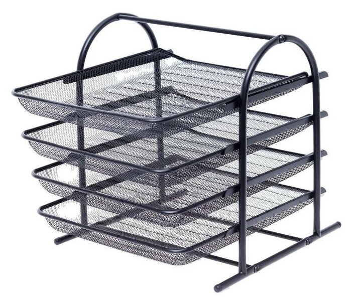Лоток горизонтальный для бумаг 4 отделения сетка металл, чёрный, 5472092