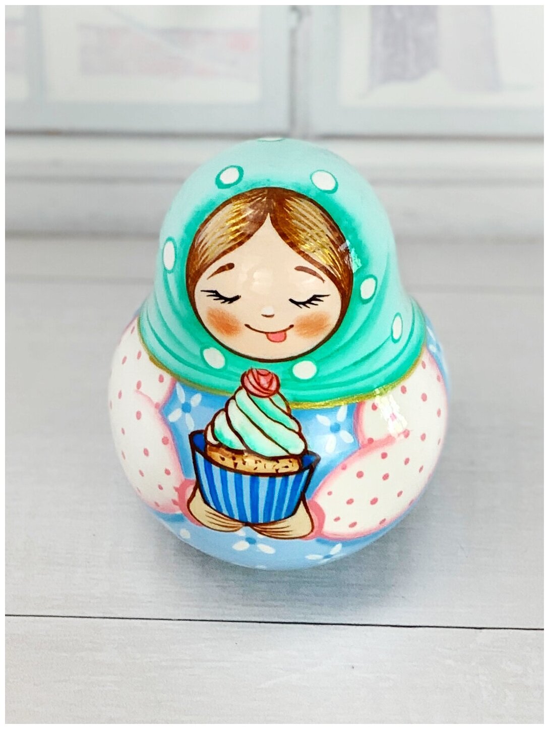 Неваляшка игрушка деревяная музыкальная для малышей 9 см Орнамент — фото 1