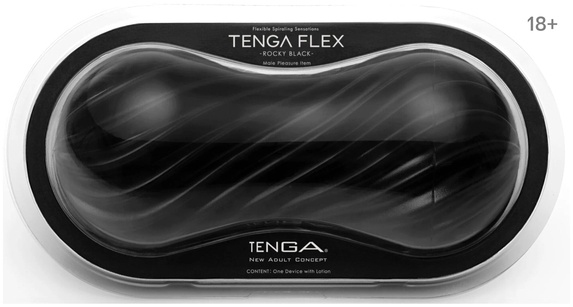 Мастурбатор Tenga Flex Rocky, спиральный кейс, эффект смазки, черный