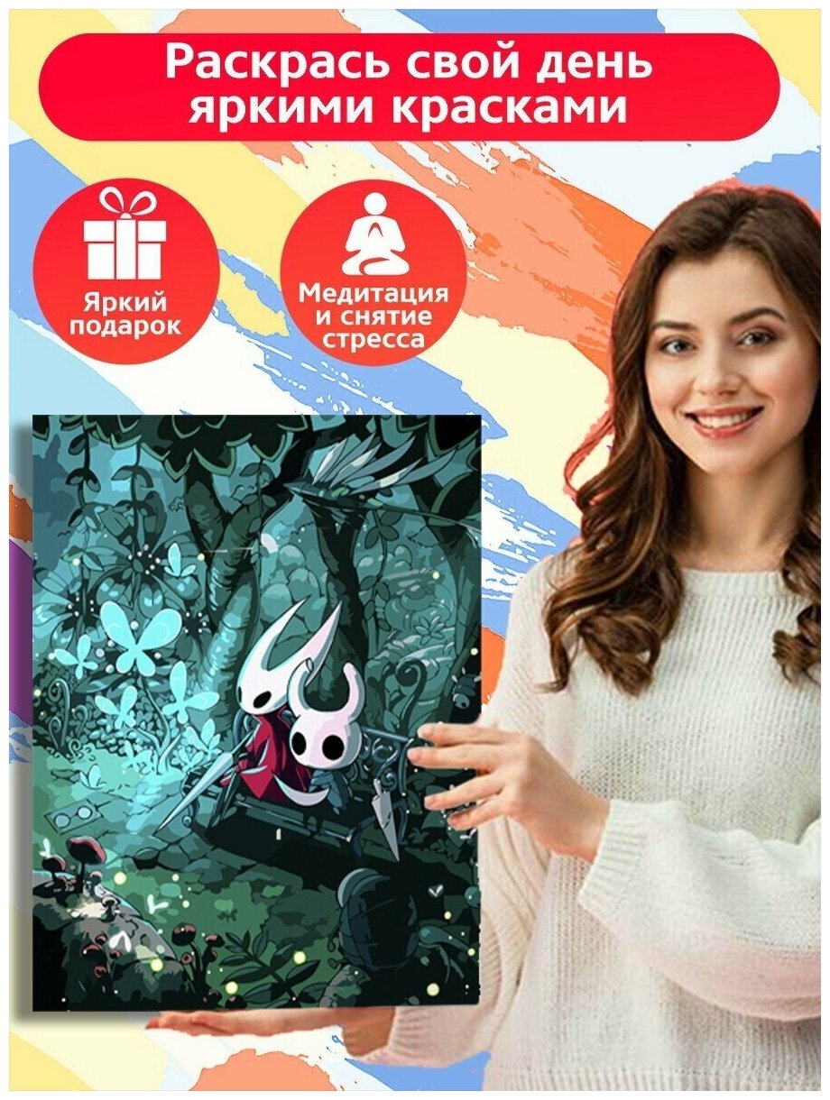 Картина по номерам игра Hollow Knight (Хорнет, Грязьмут, полый жук, платформер) - 8171 В 30x40