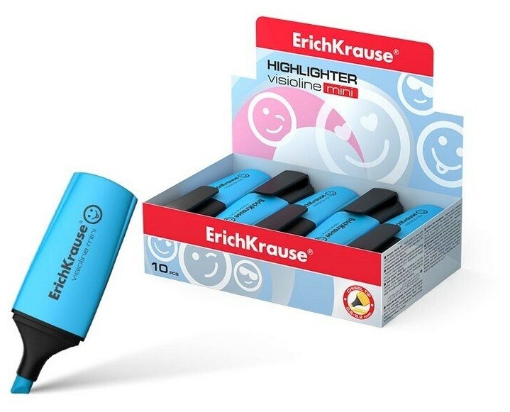 Текстовыделитель ErichKrause Visioline Mini, цвет чернил голубой (10 шт. в упаковке)