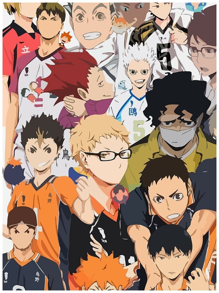 Картина по номерам на холсте аниме Волейбол (Haikyuu, Хината, Акаши, Бокуто) - 8125 В 30x40