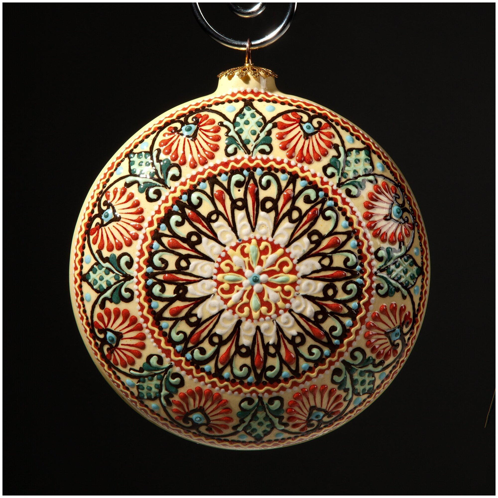 Ёлочная игрушка "Фляга большая", керамика, ручная роспись, восточная коллекция