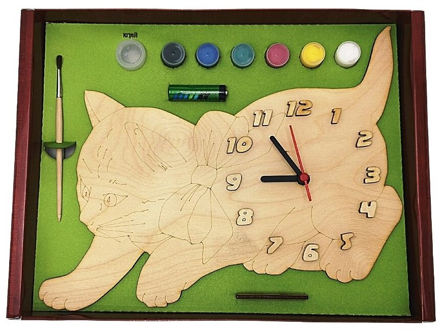 Часы с циферблатом под роспись "Кошка" с красками