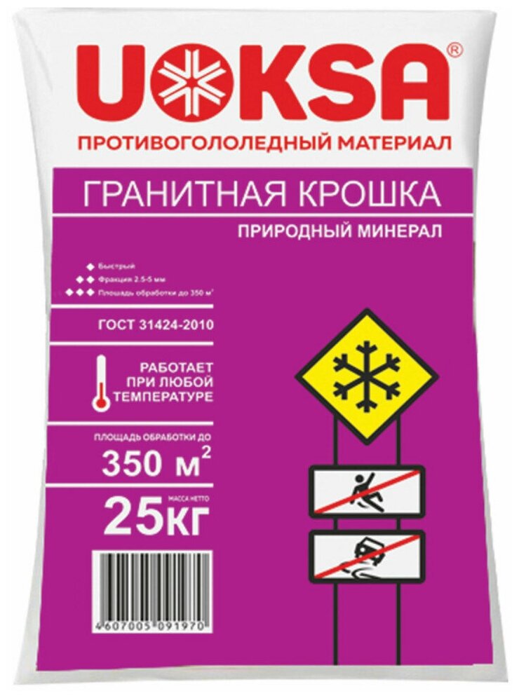 Материал противогололёдный 25 кг UOKSA Гранитная крошка, фракция 2-5 мм, 1 шт