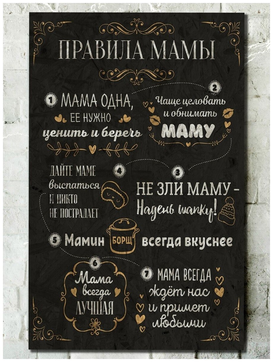 Картина интерьерная на рельефной доске Правила мамы (постер) - 537
