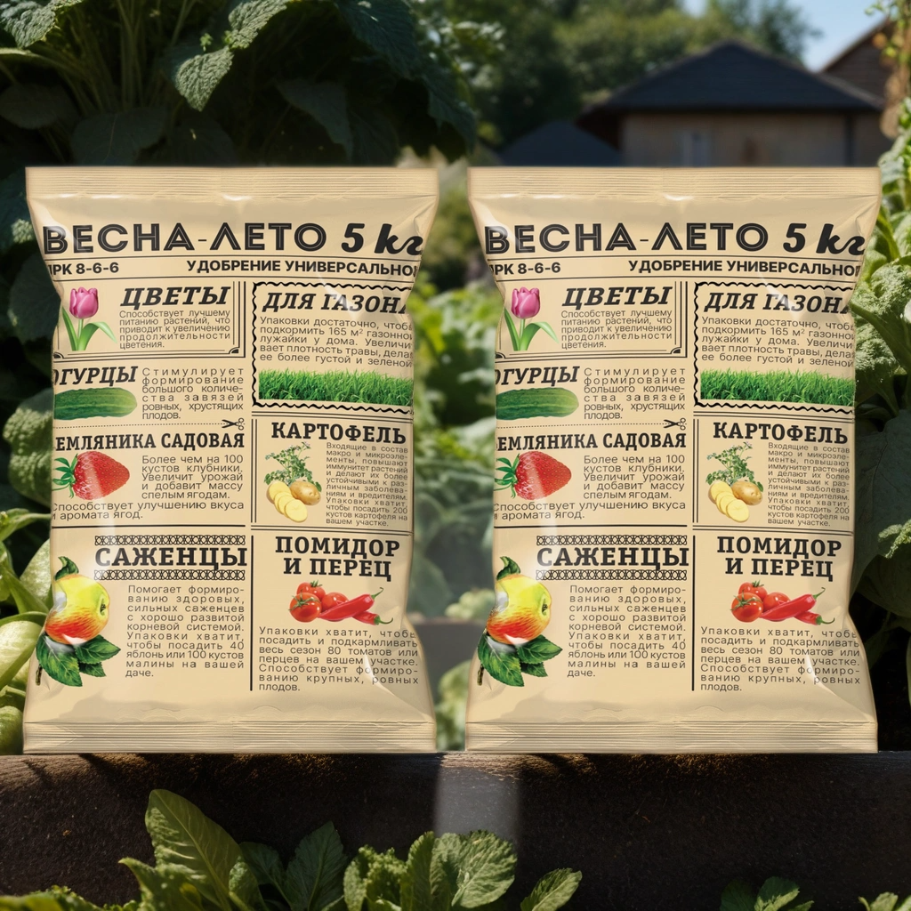 Универсальное удобрение весна для цветов, газона, клубники, огурцов, помидоров, саженцев 5кг / 2шт .