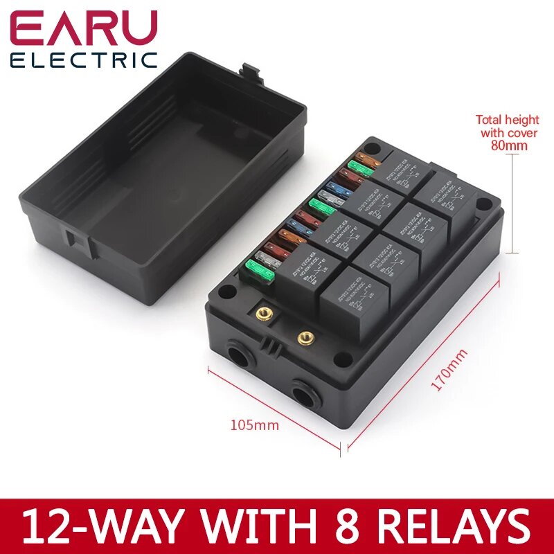 Автомобильный блок предохранителей 6-way с блоком реле в сборе, блок предохранителей 12 way 10 way 8 way с модифицированной защитой цепи 12 Way with 8 relay