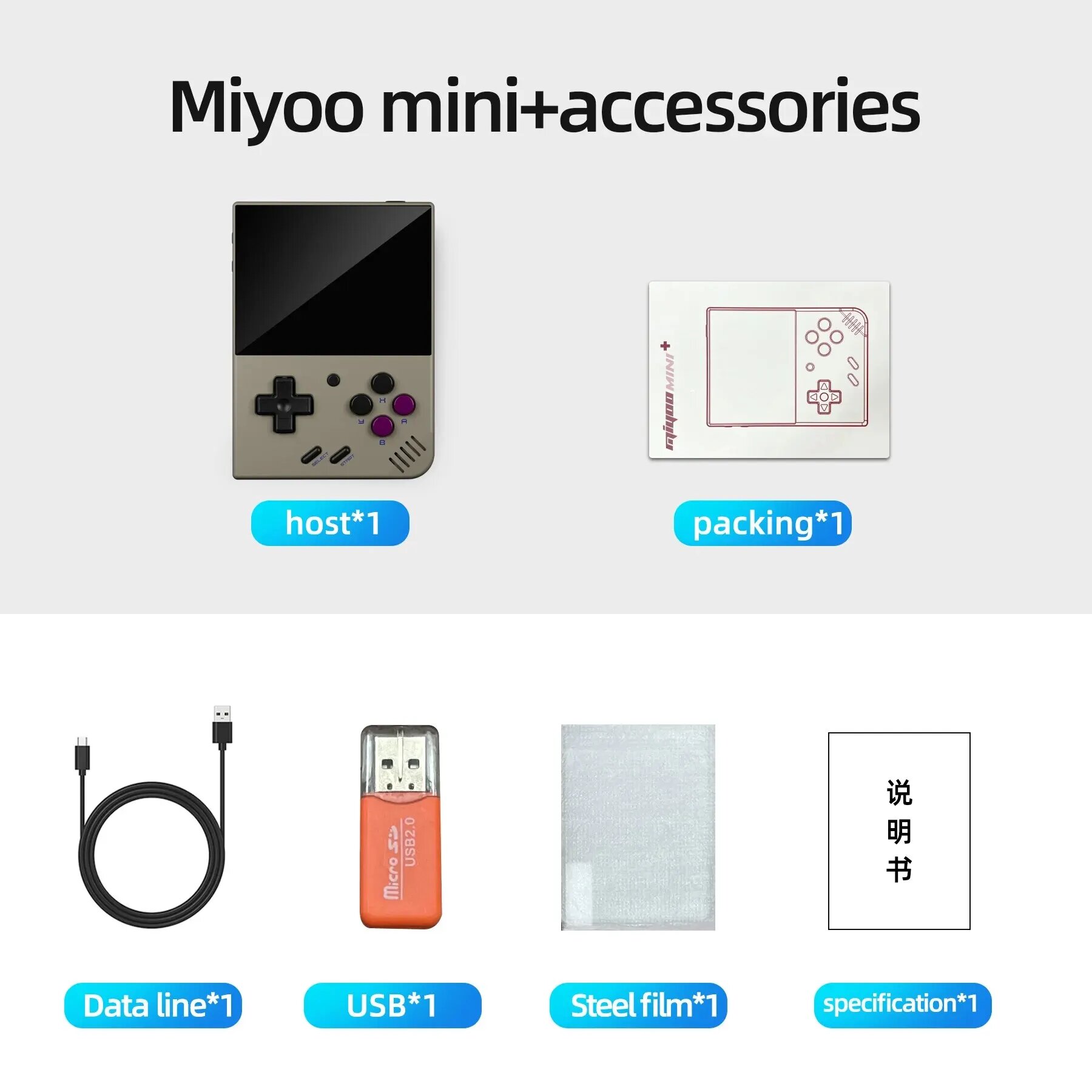 MIYOO Mini Plus, 64G (15K Games), Серая ретро-консоль