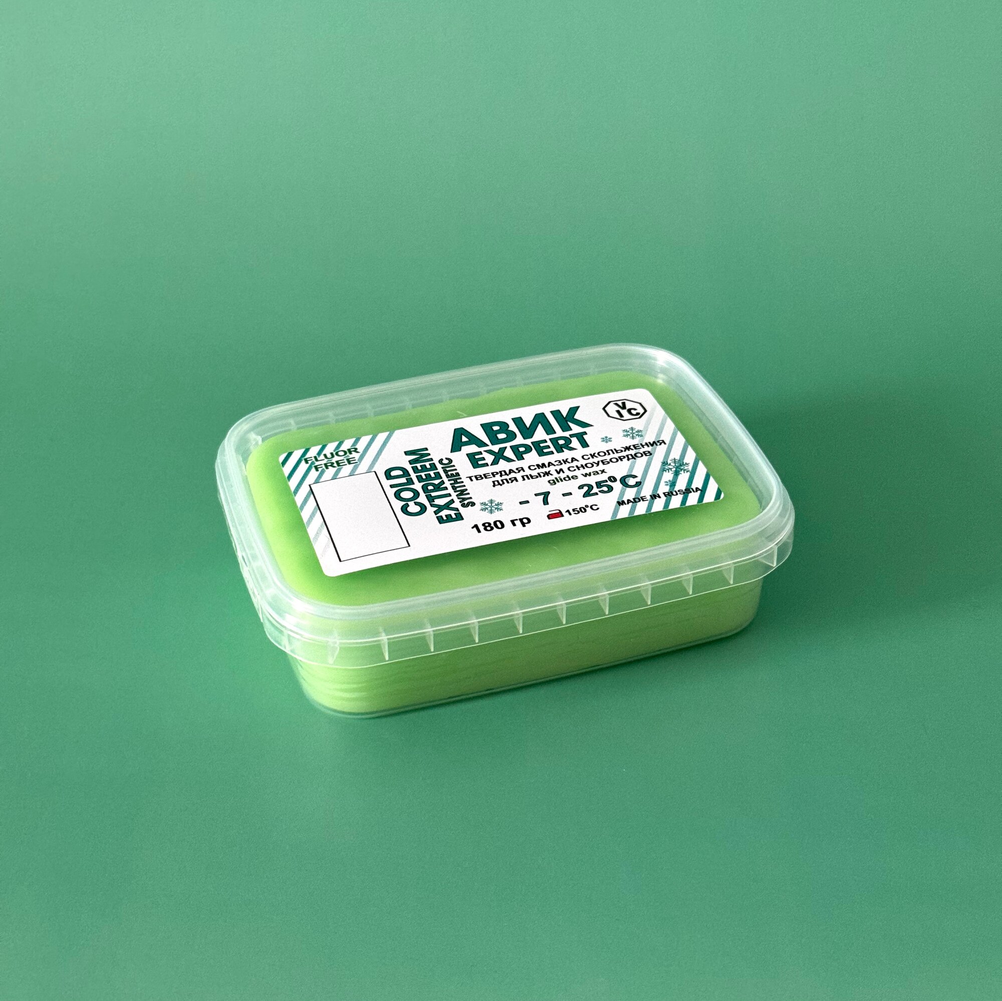 Парафин для лыж и сноубордов Авик EXPERT COLD EXTREEM - 7 - 25 C, без фтора, 180 гр, зеленая. Мазь скольжения для лыж и сноубордов.